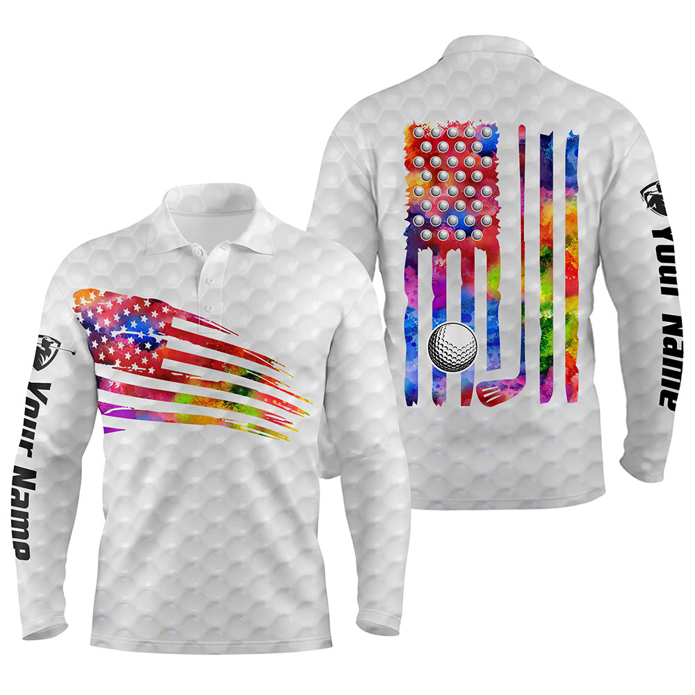 Mens golf polo shirt watercolor American flag patriotic golf shirts cu ...