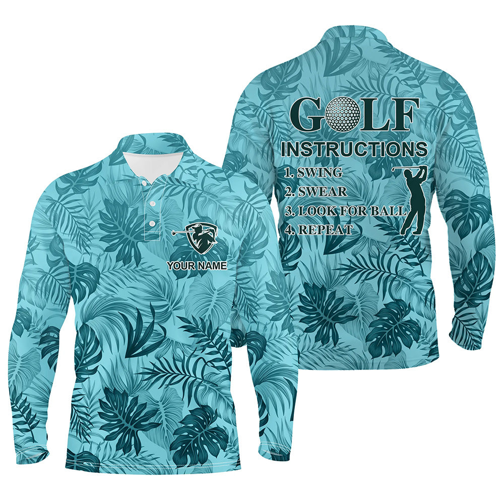 Blue tropical plants Mens golf polos shirts custom golf instruction sw ...