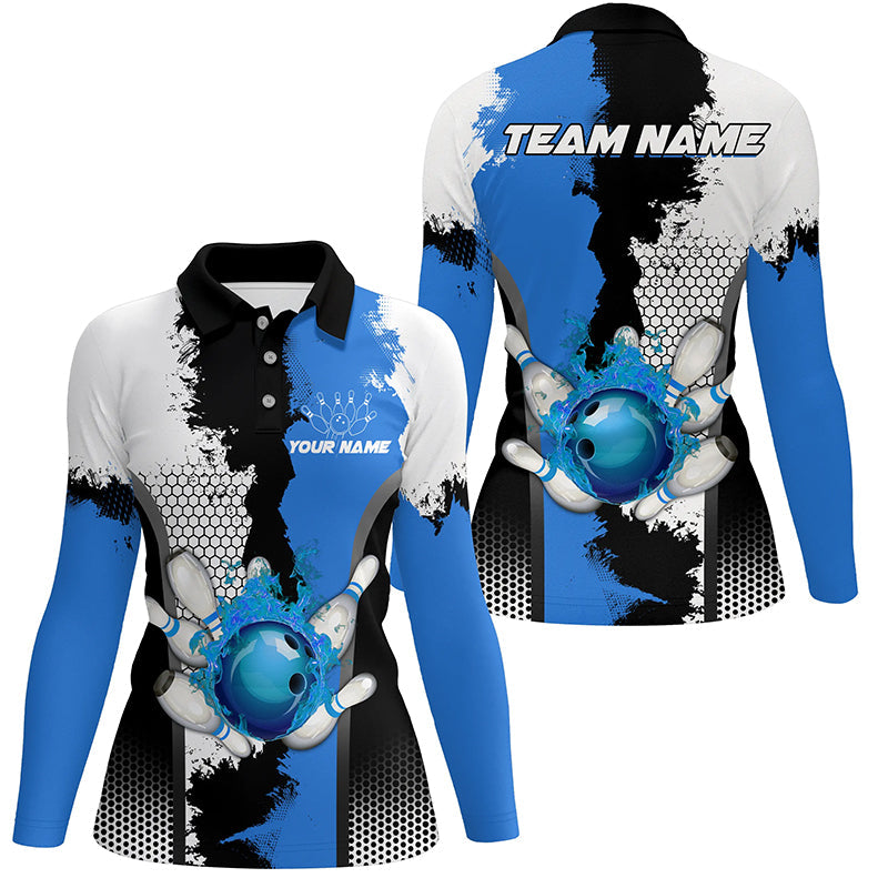 Black white bowling fire league jerseys custom Women Bowling Polo Shir ...