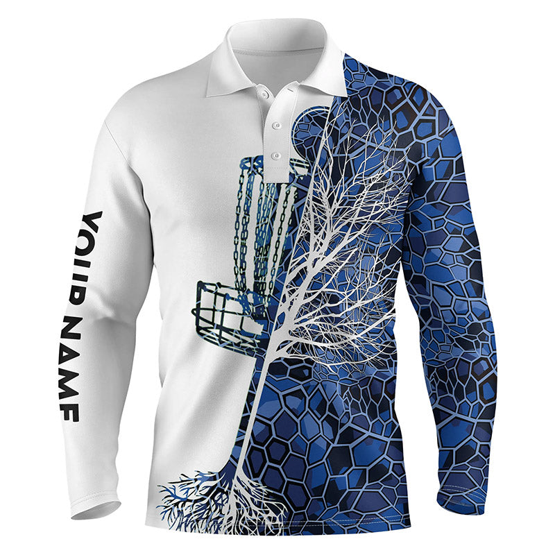 Mens disc golf polo shirt custom name blue camo disc golf basket, pers ...