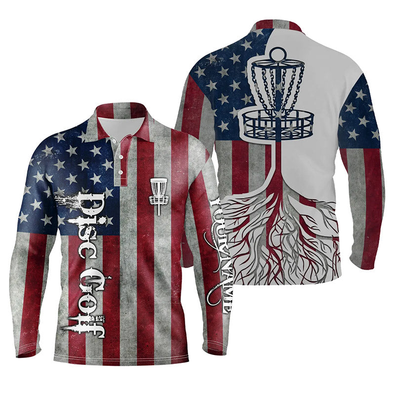 Mens disc golf polo shirt custom American flag patriotic disc golf bas ...