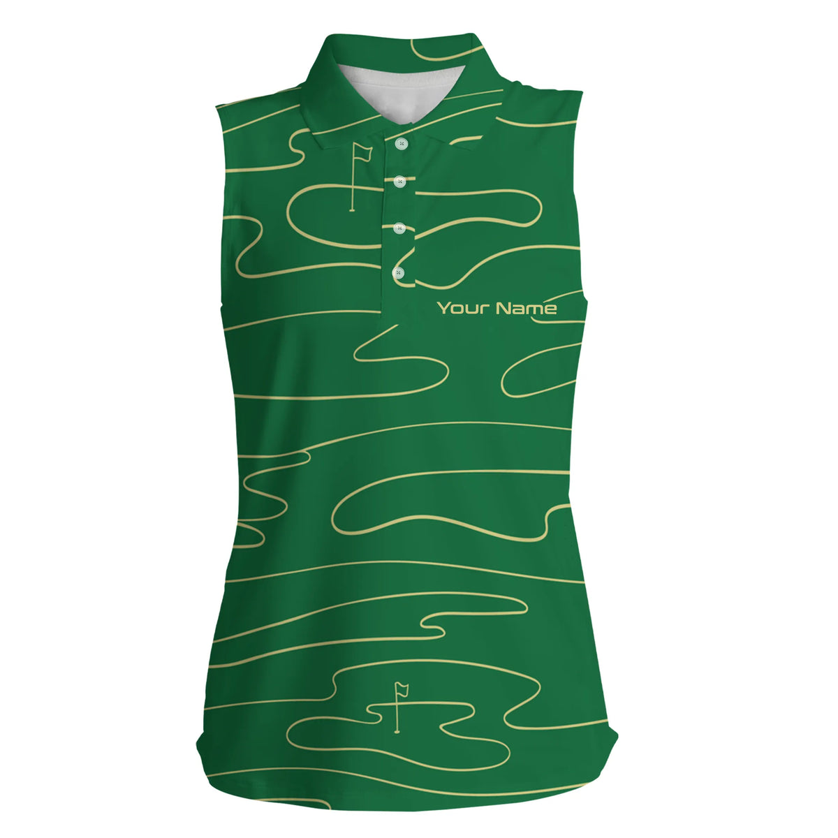 Womens sleeveless polo shirt custom name womens green Golf Course patt ...