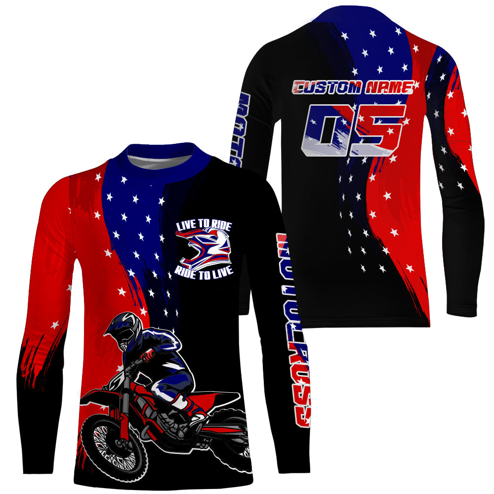 American Flag Motocross Jersey Custom UPF30+ Ride To Live Dirt Bike Sh ...