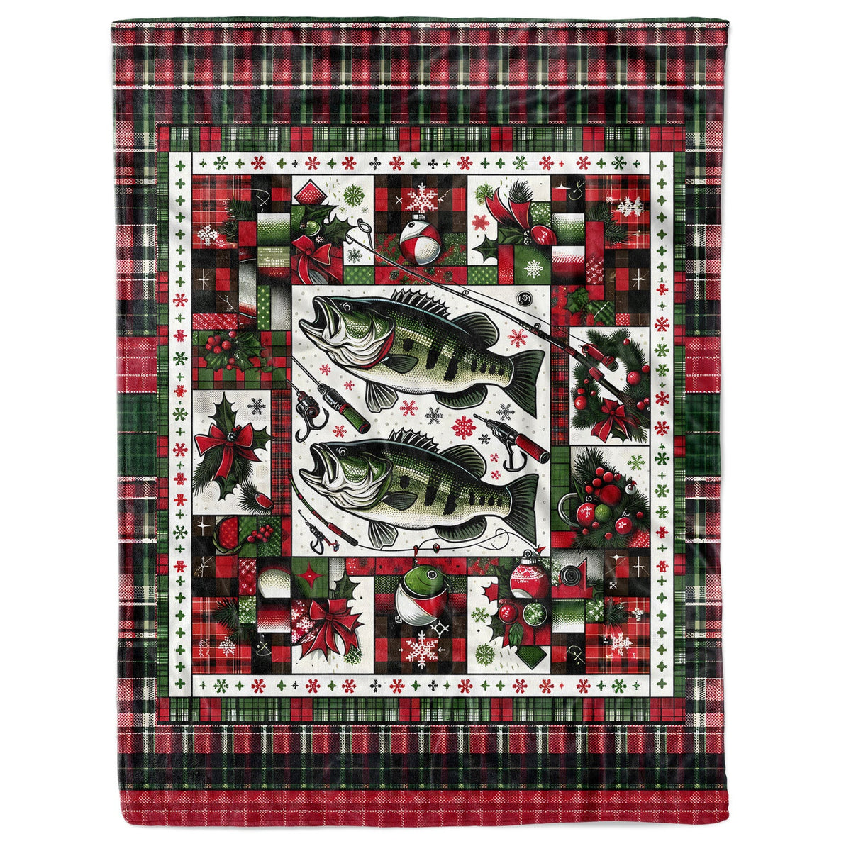 Largemouth Bass Fishing Christmas Plaid Fleece Blanket Xmas Gifts For ...