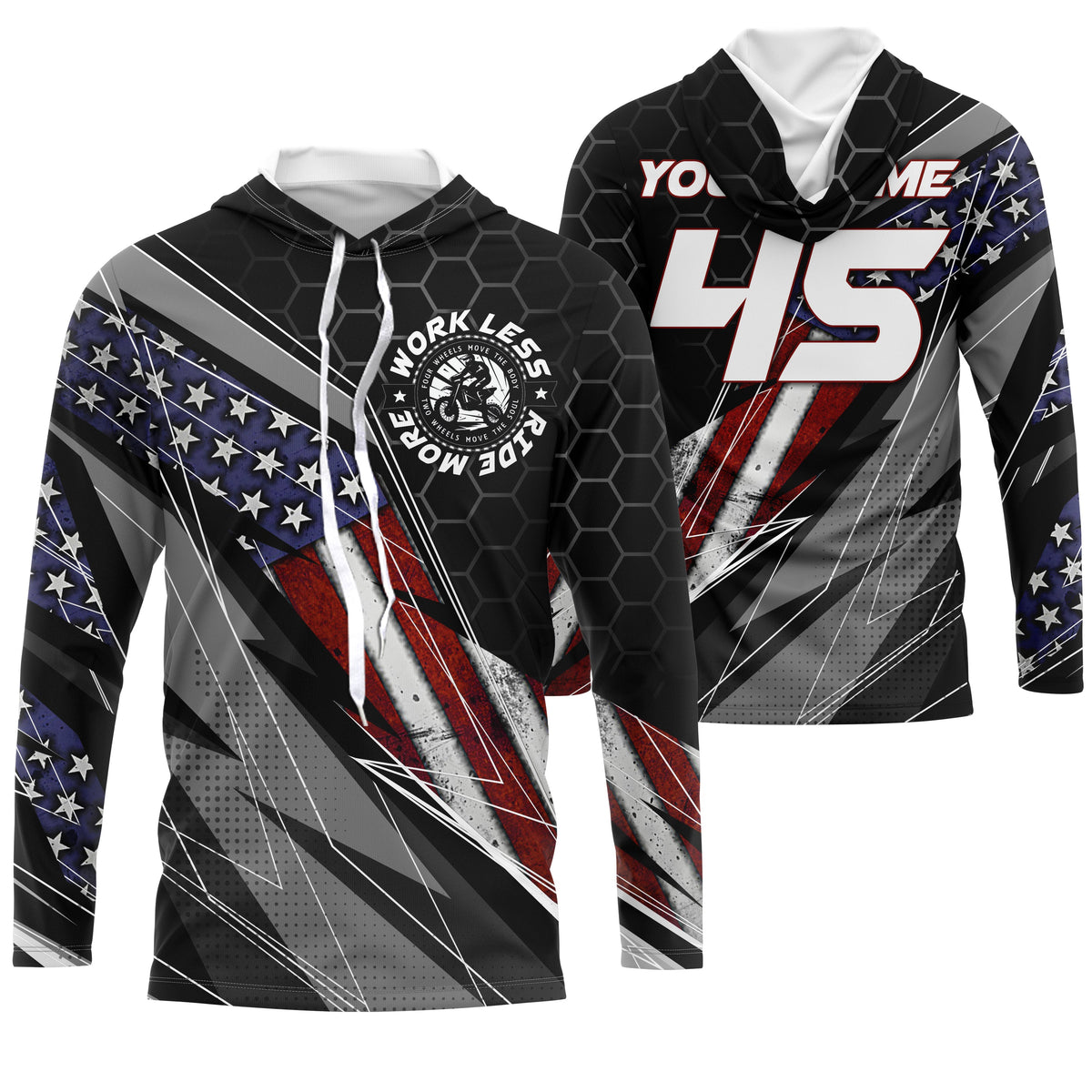 Personalized Racing Jersey UPF30+ Patriotic Work Less Ride More Dirt B ...